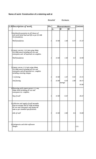 Flood wall estimate | XLS