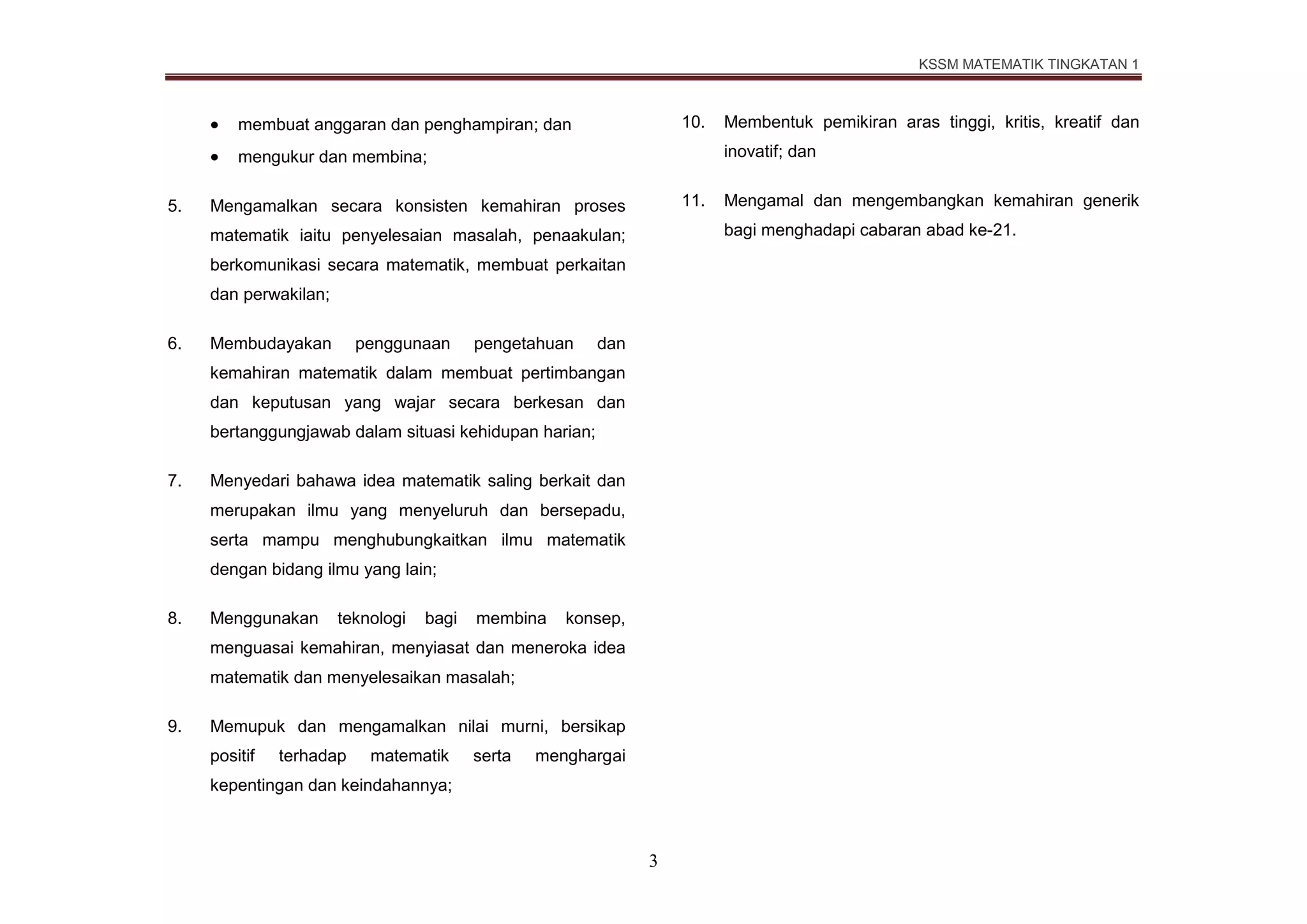 DSKP MATEMATIK KSSM TINGKATAN 1 | PDF