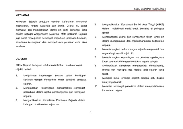 DSKP KSSM SEJARAH TING 1 dokumen standard kurikulum dan pentaksiran sejarah | PDF