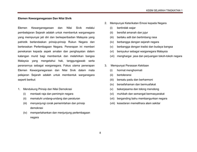 DSKP KSSM SEJARAH TING 1 dokumen standard kurikulum dan pentaksiran sejarah | PDF