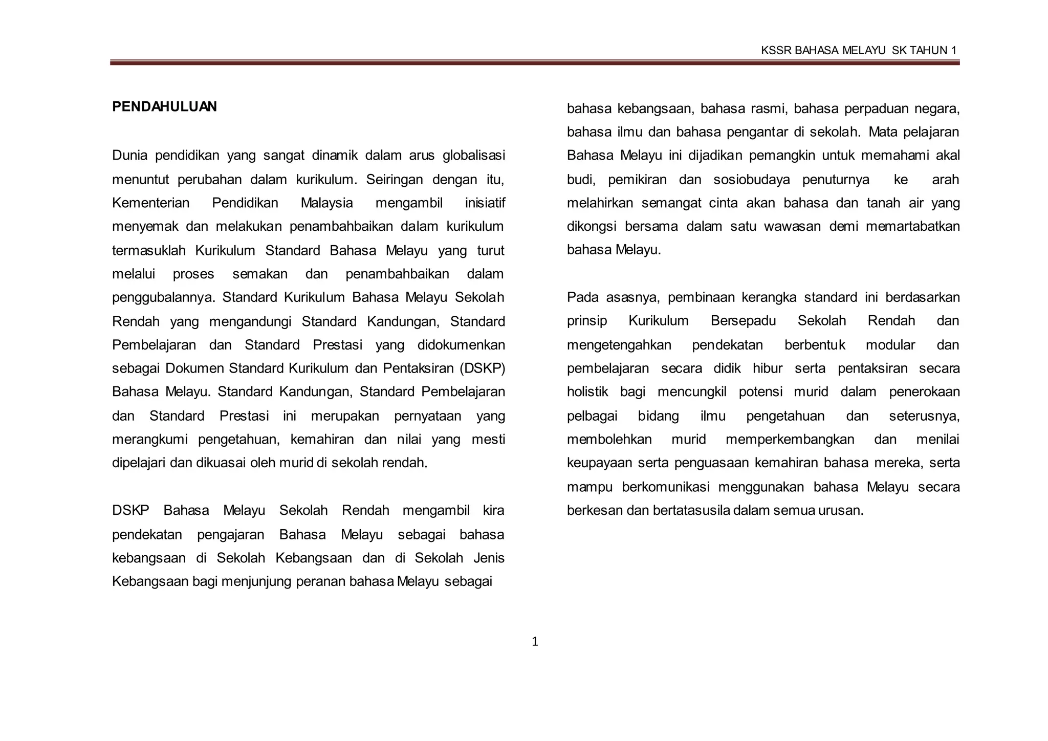 DSKP KSSR SEMAKAN BAHASA MELAYU SK TAHUN 1 | PDF