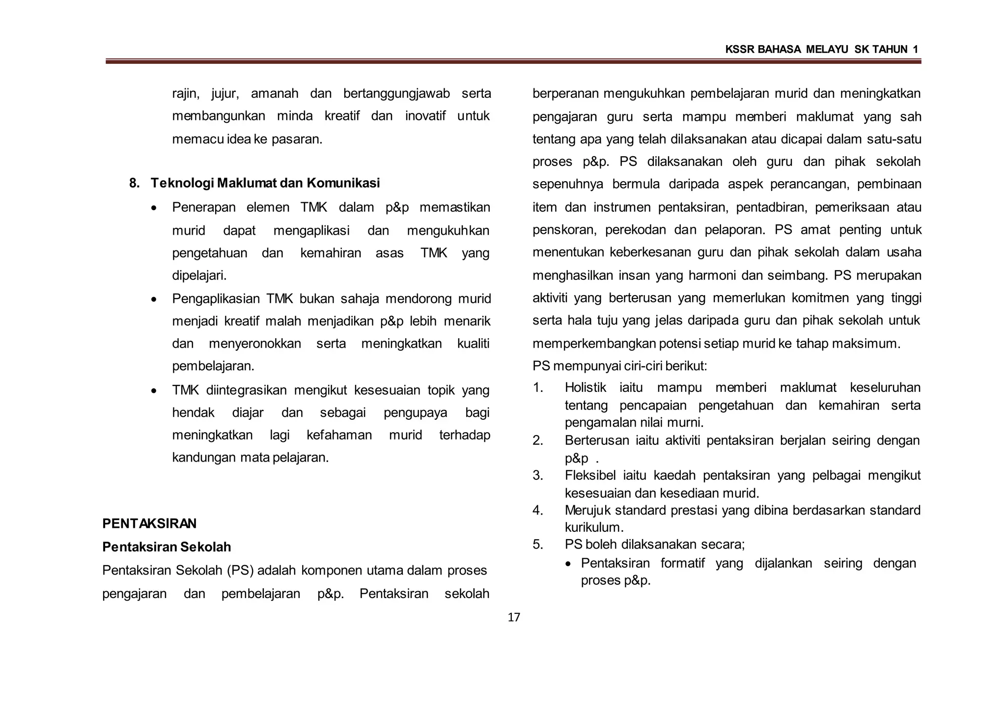 DSKP KSSR SEMAKAN BAHASA MELAYU SK TAHUN 1 | PDF