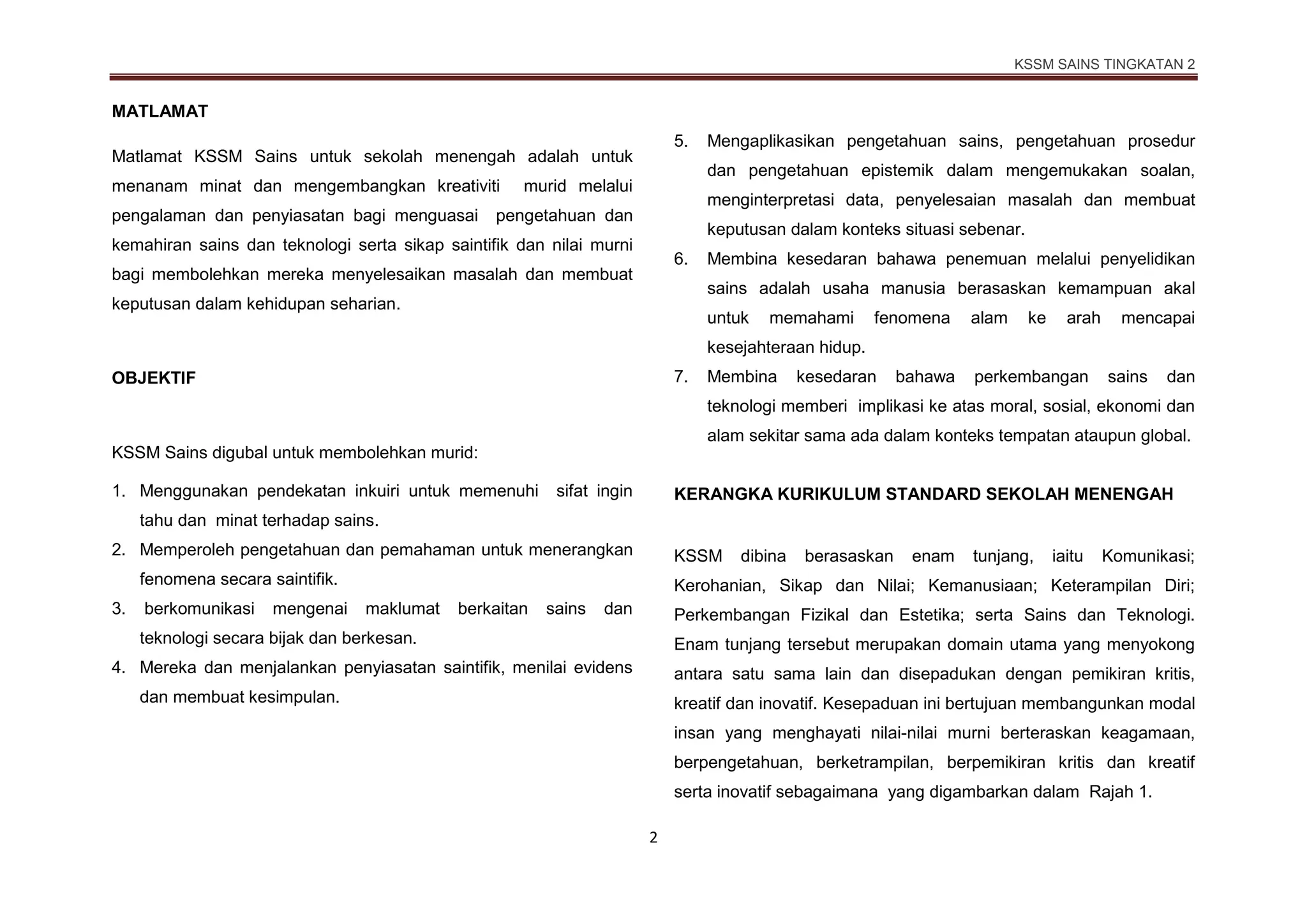 dokumen standard subjek sains tingkatan dua pdf | PDF