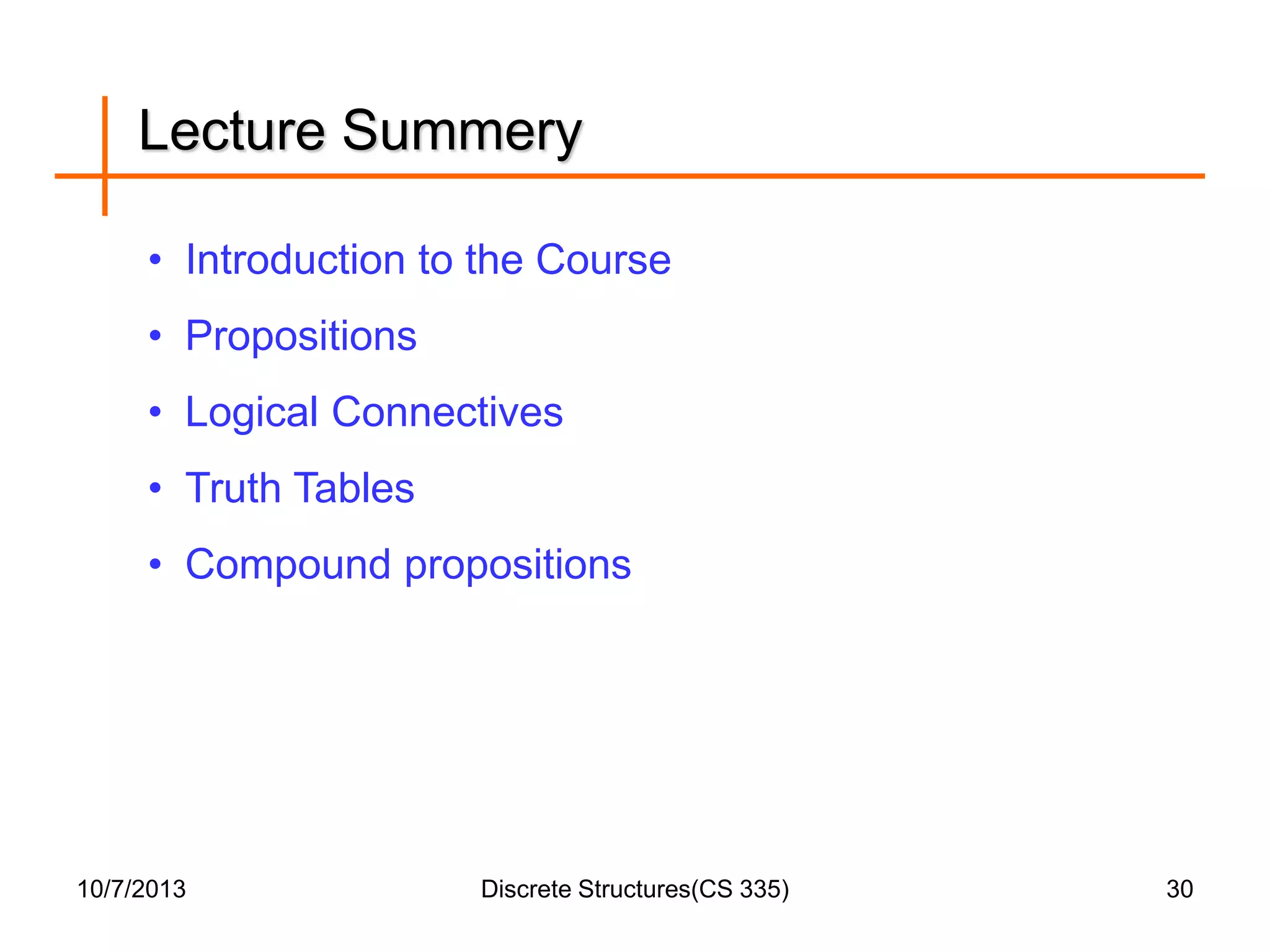 Discrete Structures. Lecture 1 | PDF