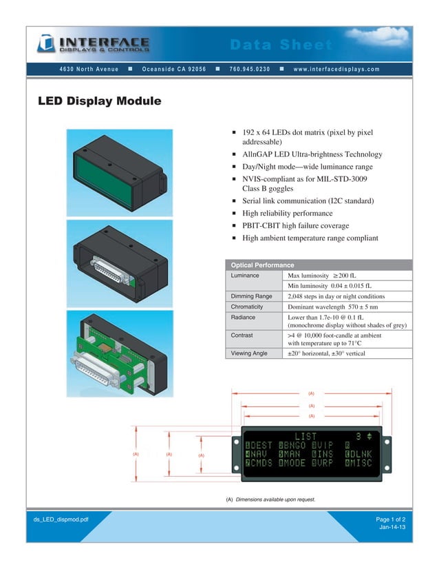 LED Display Modules Data Sheet (Interface Displays) | PDF
