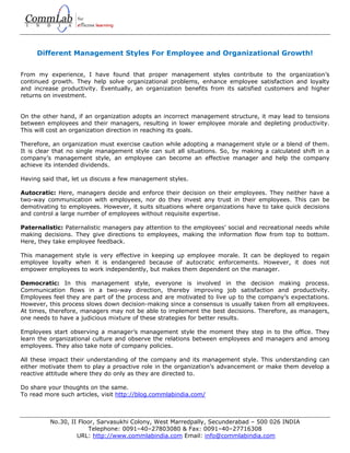 Different Management Styles For Employee and Organizational Growth! | PDF