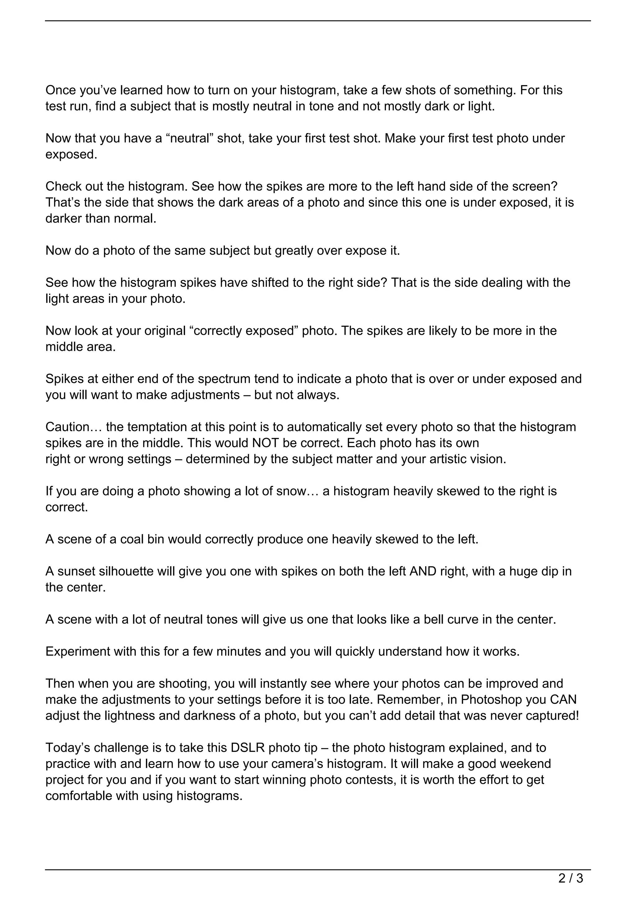 DSLR Photo Tip, The Photo Histogram Explained | PDF