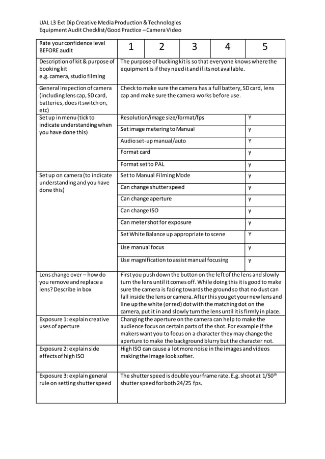 Dslr workshop camera audit form blank 2019 | DOCX