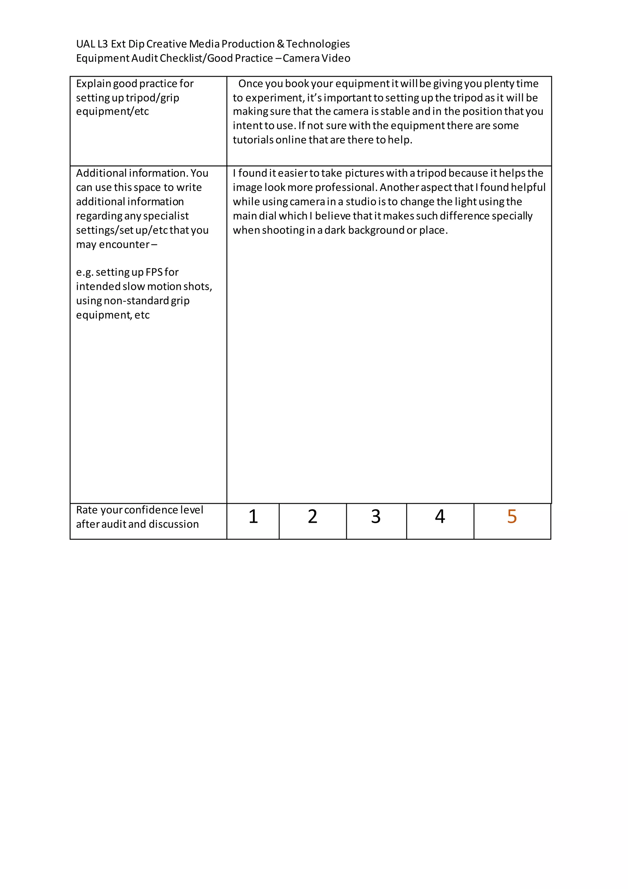 DSLR Workshop Camera Audit | PDF