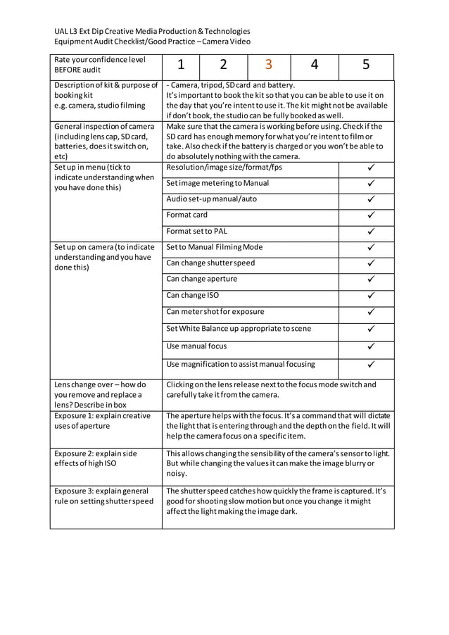 DSLR Workshop Camera Audit | PDF
