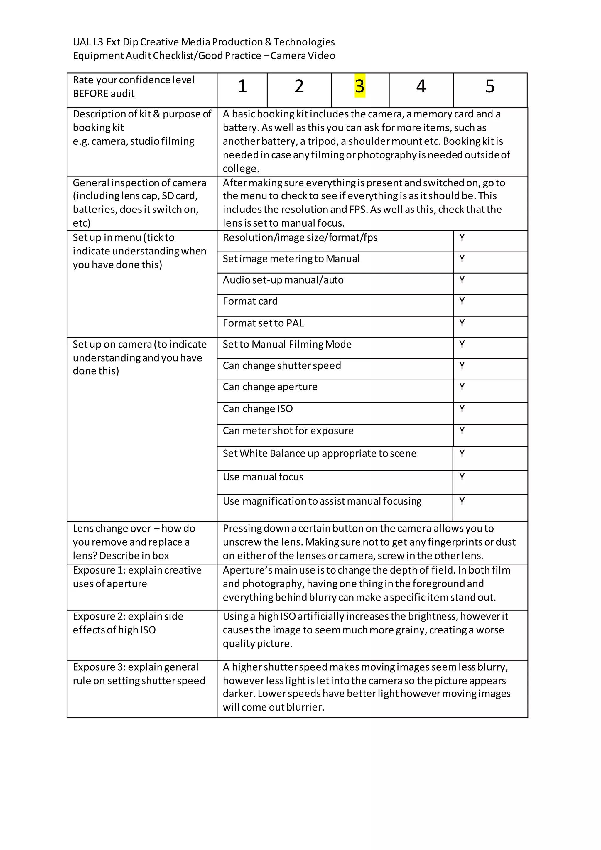 Dslr workshop camera audit form | PDF