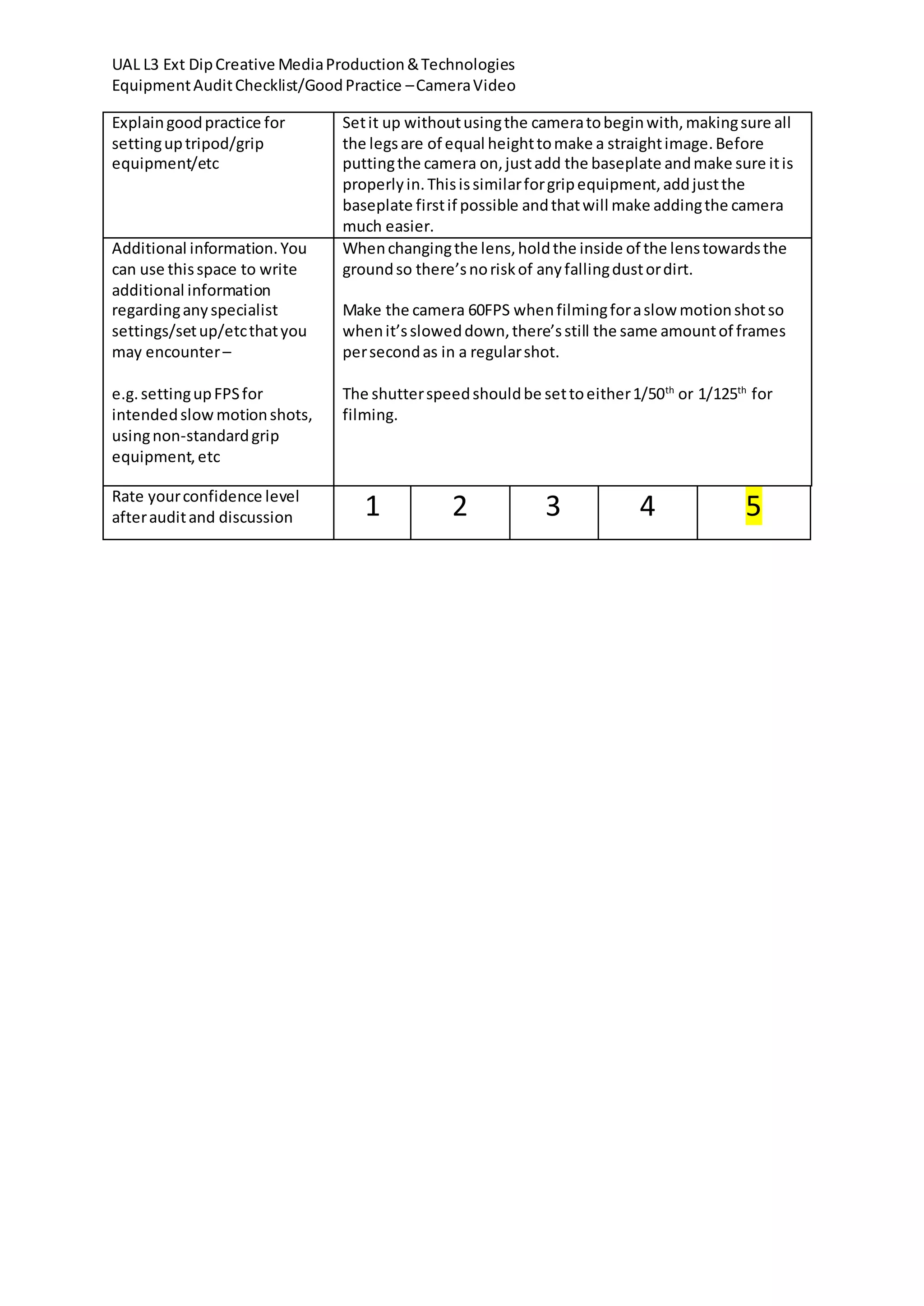 Dslr workshop camera audit form | PDF