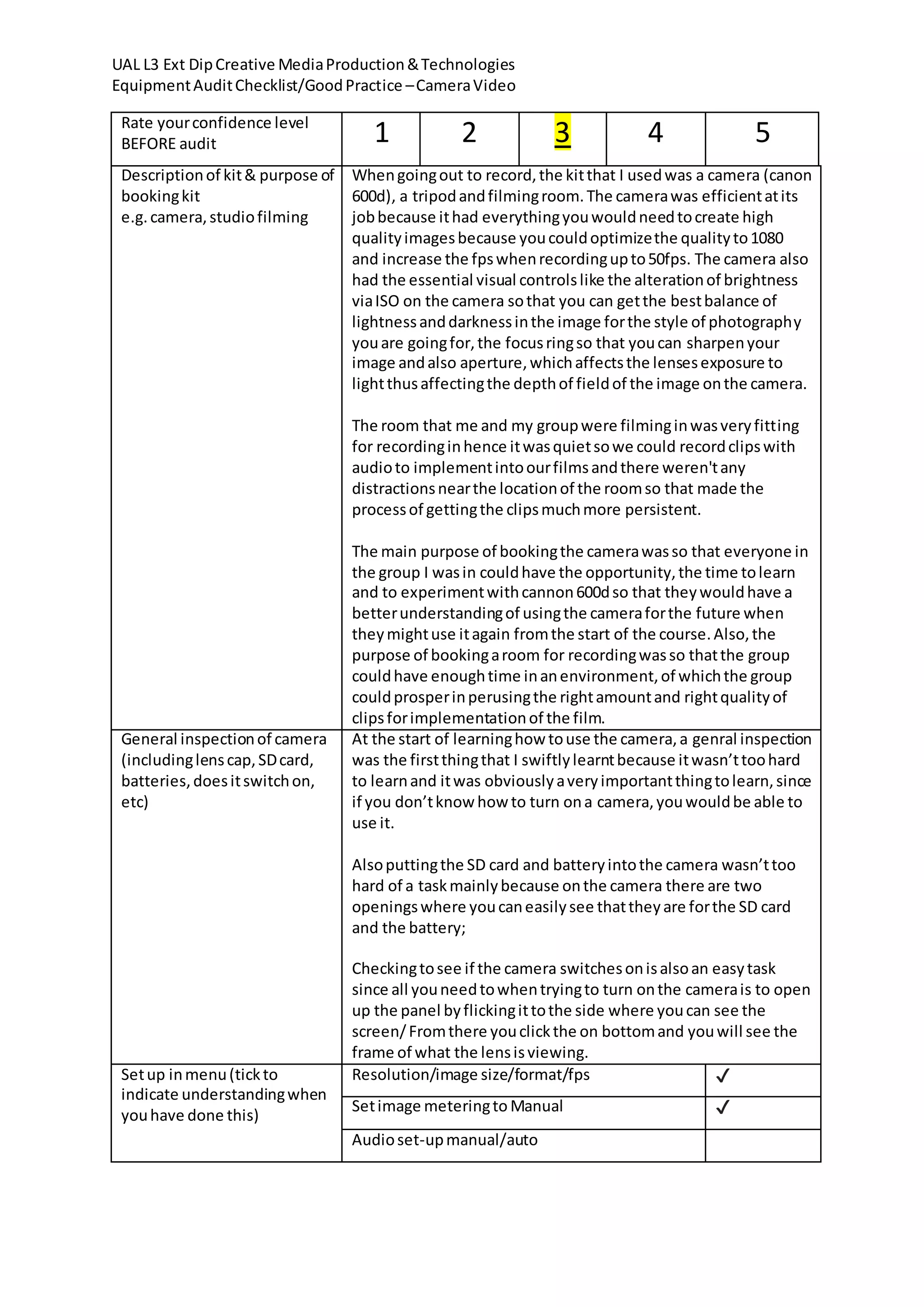 Dslr workshop camera audit form blank 2019 (1) | PDF