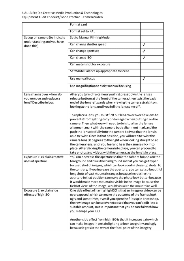 Dslr workshop camera audit form blank 2019 (1) | PDF