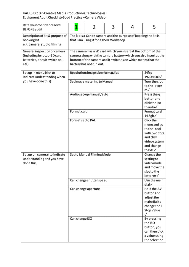 Dslr workshop camera audit form finished