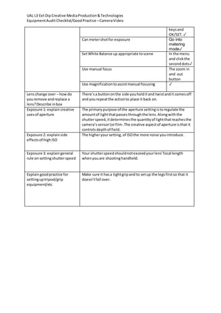 Dslr workshop camera audit form finished | PDF