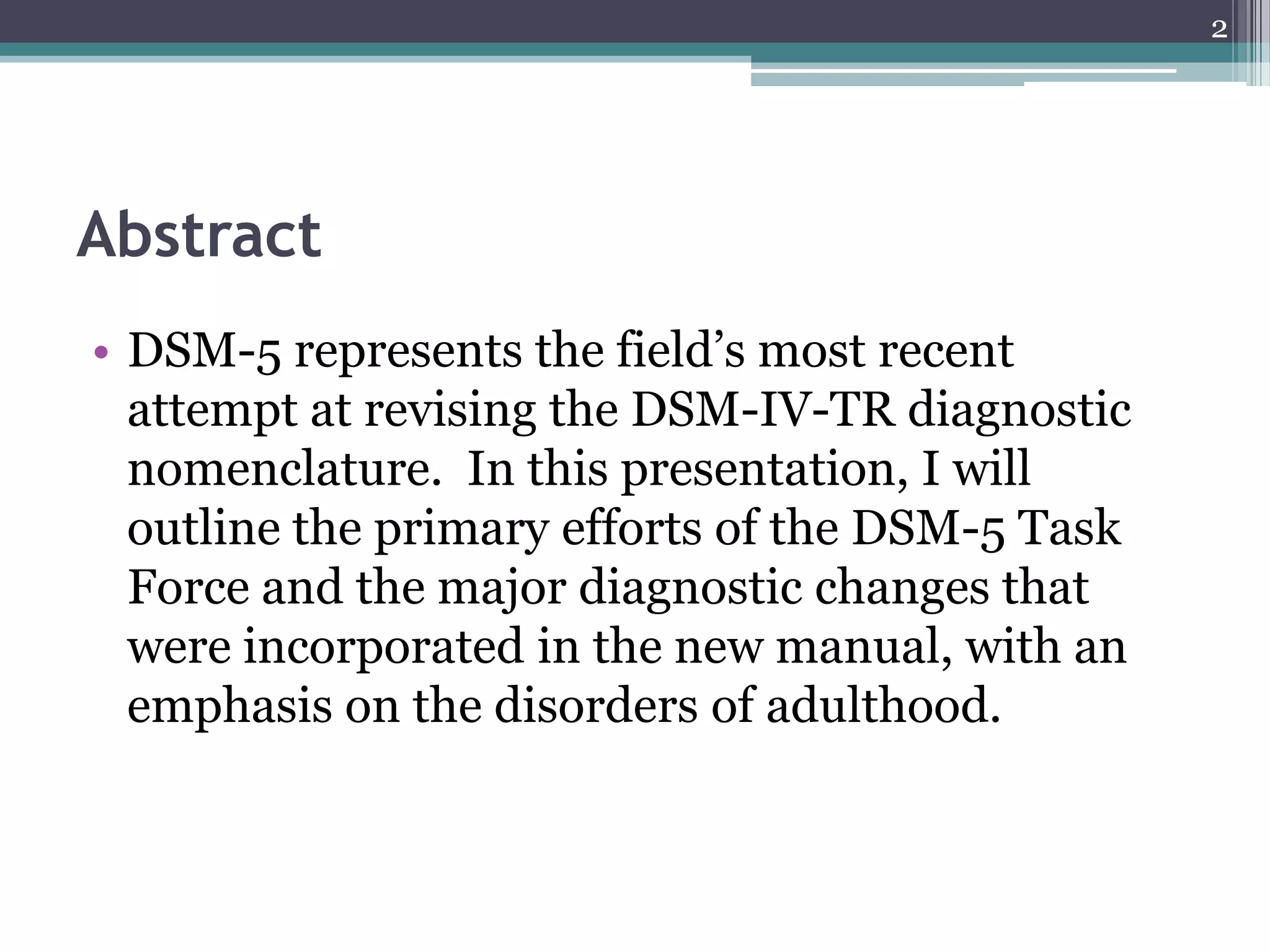 The DSM-5: Overview of Main Themes and Diagnostic Revisions | PPTX ...
