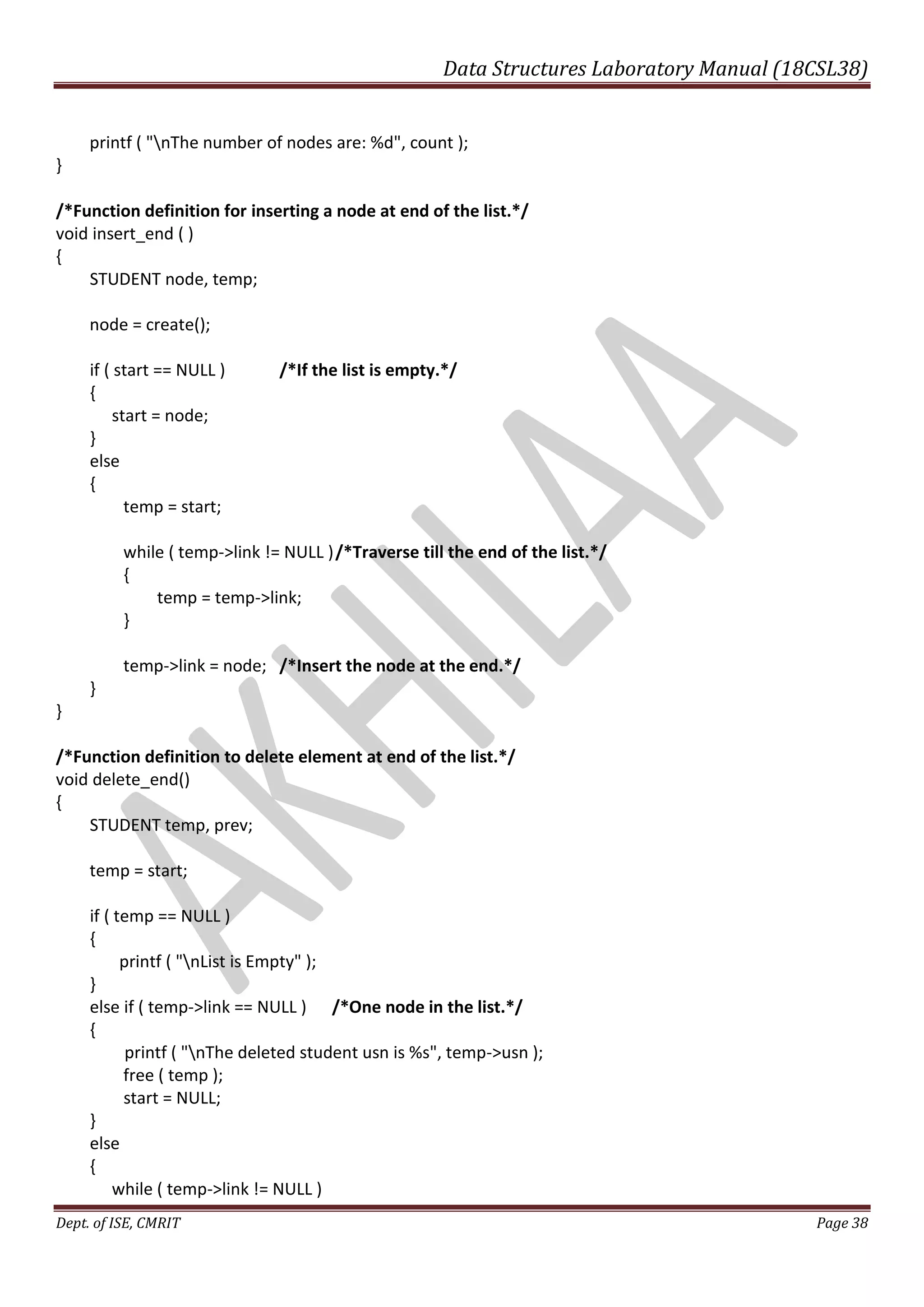 VTU DSA Lab Manual | PDF