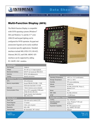 Multi-Function Display (MFD) 19600-01 Data Sheet (Interface Displays ...