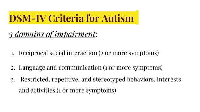 Dsm iv criteria for diagnosing autistic disorder | PPTX | Mental Health ...
