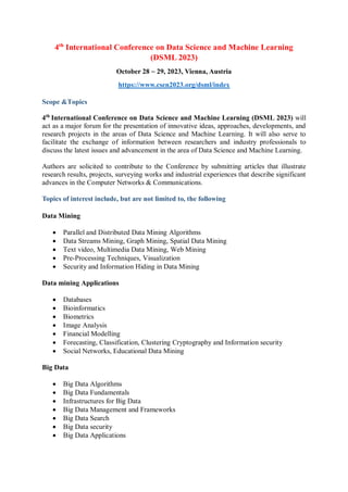 4th International Conference on Data Science and Machine Learning (DSML 2023) | PDF