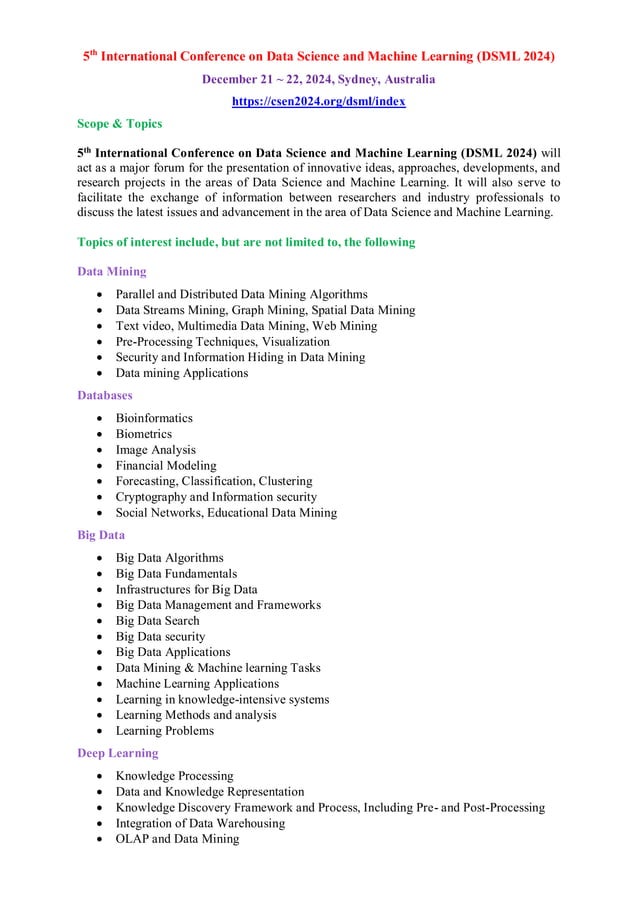 5th International Conference on Data Science and Machine Learning (DSML 2024) | PDF