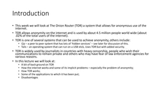 Dark Side of the Net Lecture 4 TOR | PPT