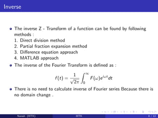 DSP, Differences between Fourier series ,Fourier Transform and Z transform | PDF