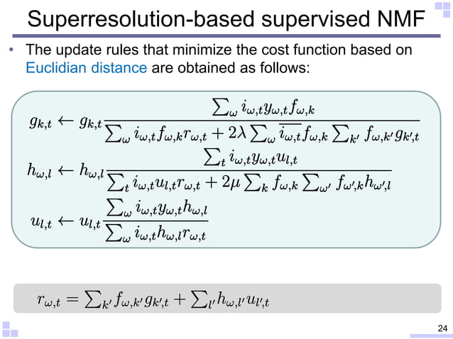 Superresolution-based stereo signal separation via supervised nonnegative matrix factorization | PPT