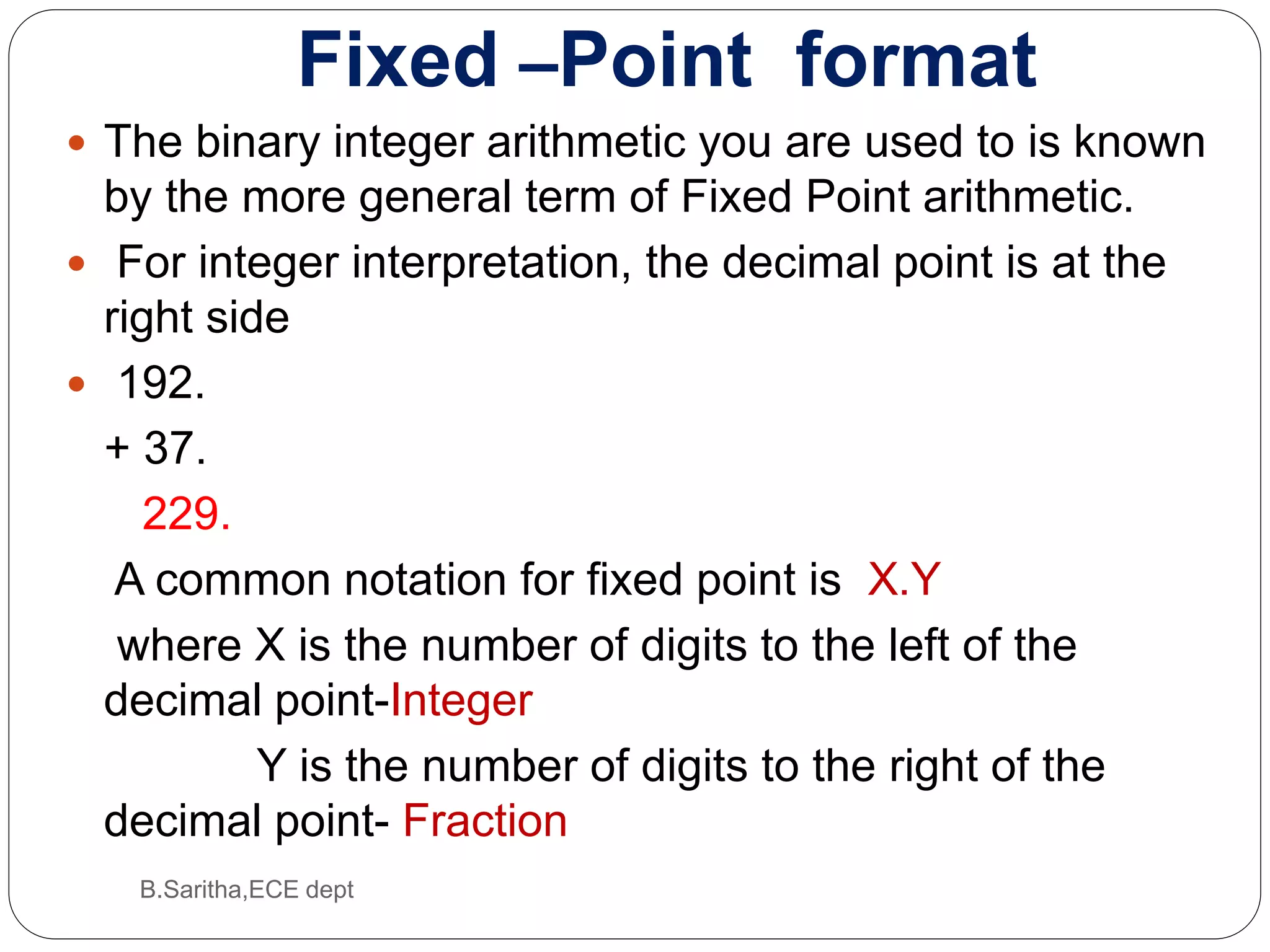 Number formats for signals and coefficients in DSP system | PPTX