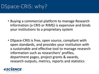 DSpace-CRIS: new features and contribution to the DSpace mainstream | PPTX