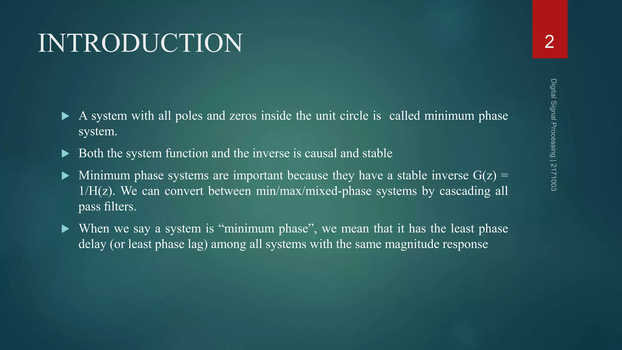 MINIMUM PHASE SYSTEMS | PPTX