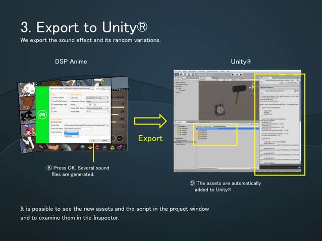 DSP Anime export to Unity and other middleware | PPT
