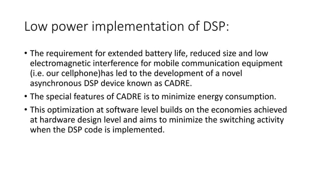 Dsp application on mobile communication | PPTX | Digital Audio | Computer Software and Applications