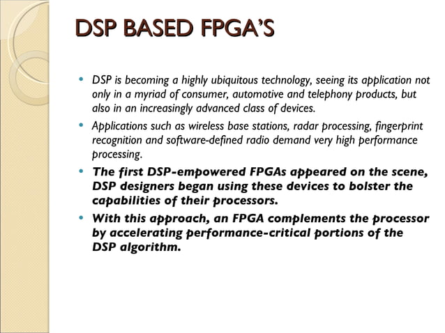 Dsp Based Field Programable Gate Array Ppt