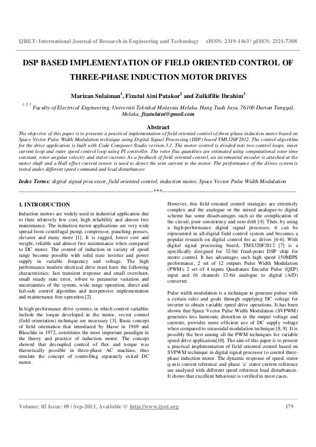 Dsp Based Implementation Of Field Oriented Control Of