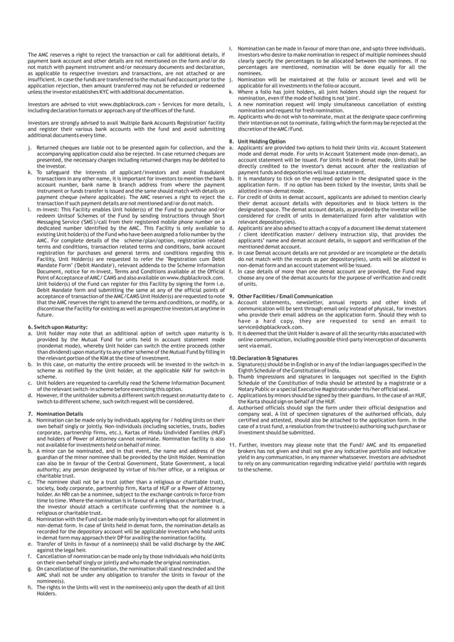 Dsp black rock rgess fund – series 1 applciation form and kim | PDF