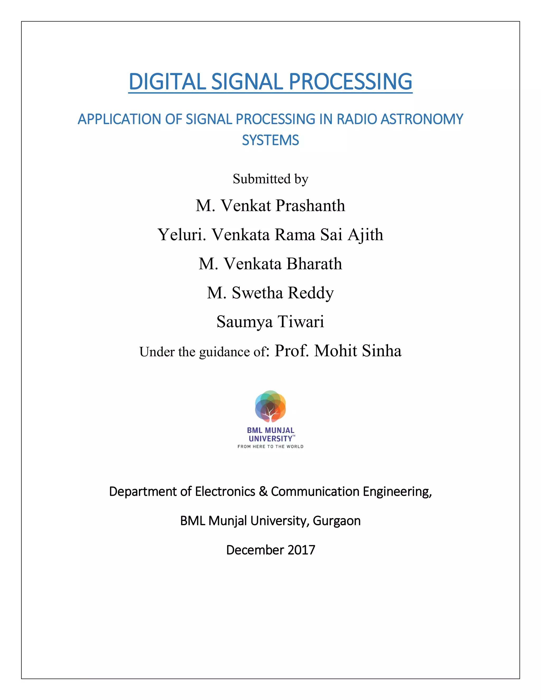 APPLICATION OF SIGNAL PROCESSING IN RADIO ASTRONOMY SYSTEMS | PDF