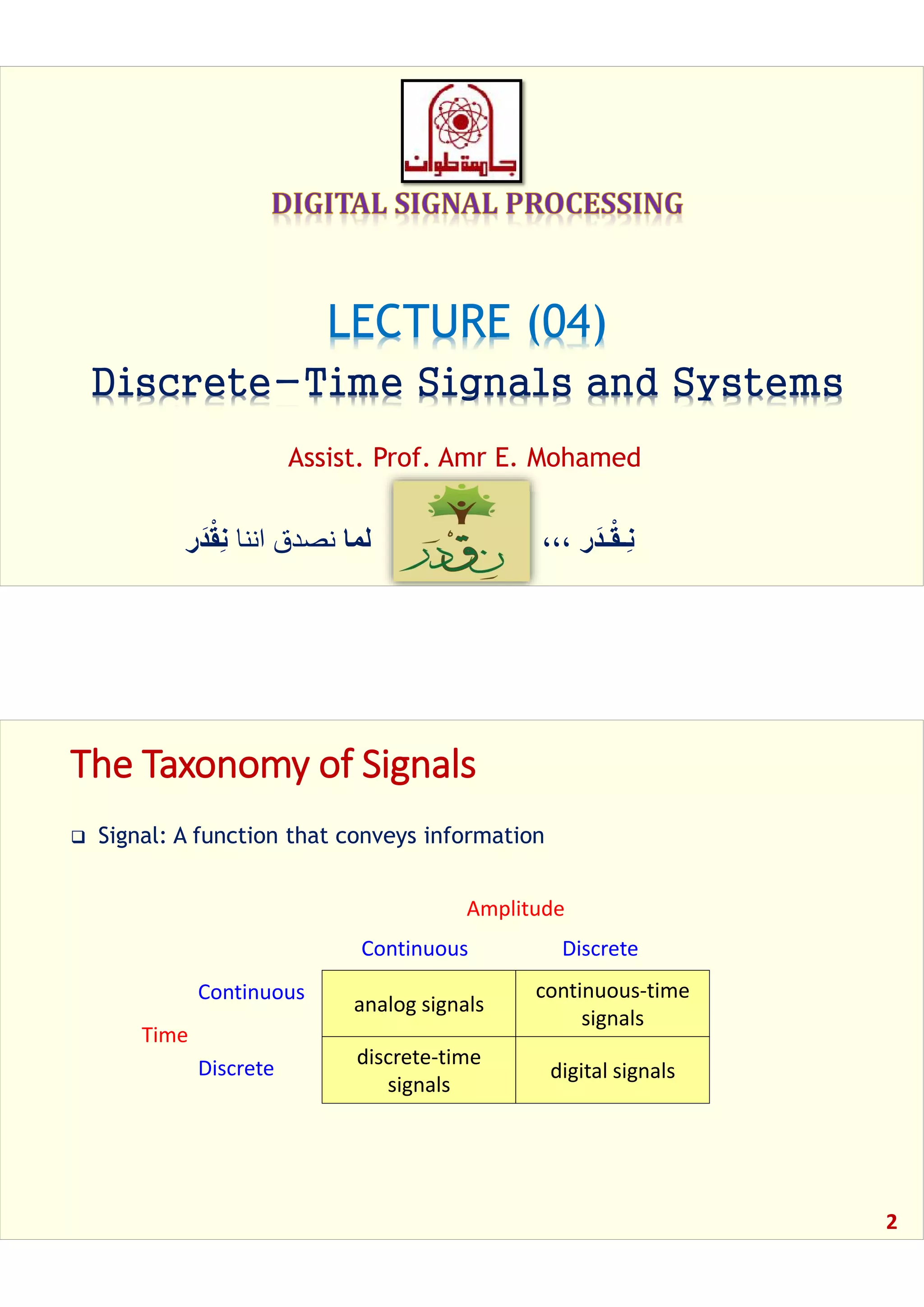 DSP_FOEHU - Lec 04 - Discrete-Time Signals and Systems | PDF