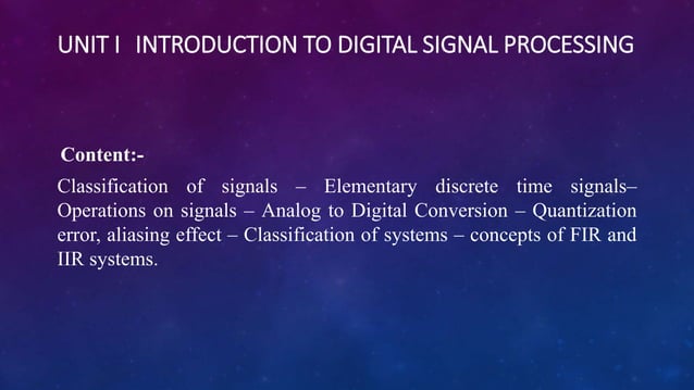 Digital signal processing & its Applications (Syllabus & Introduction ...