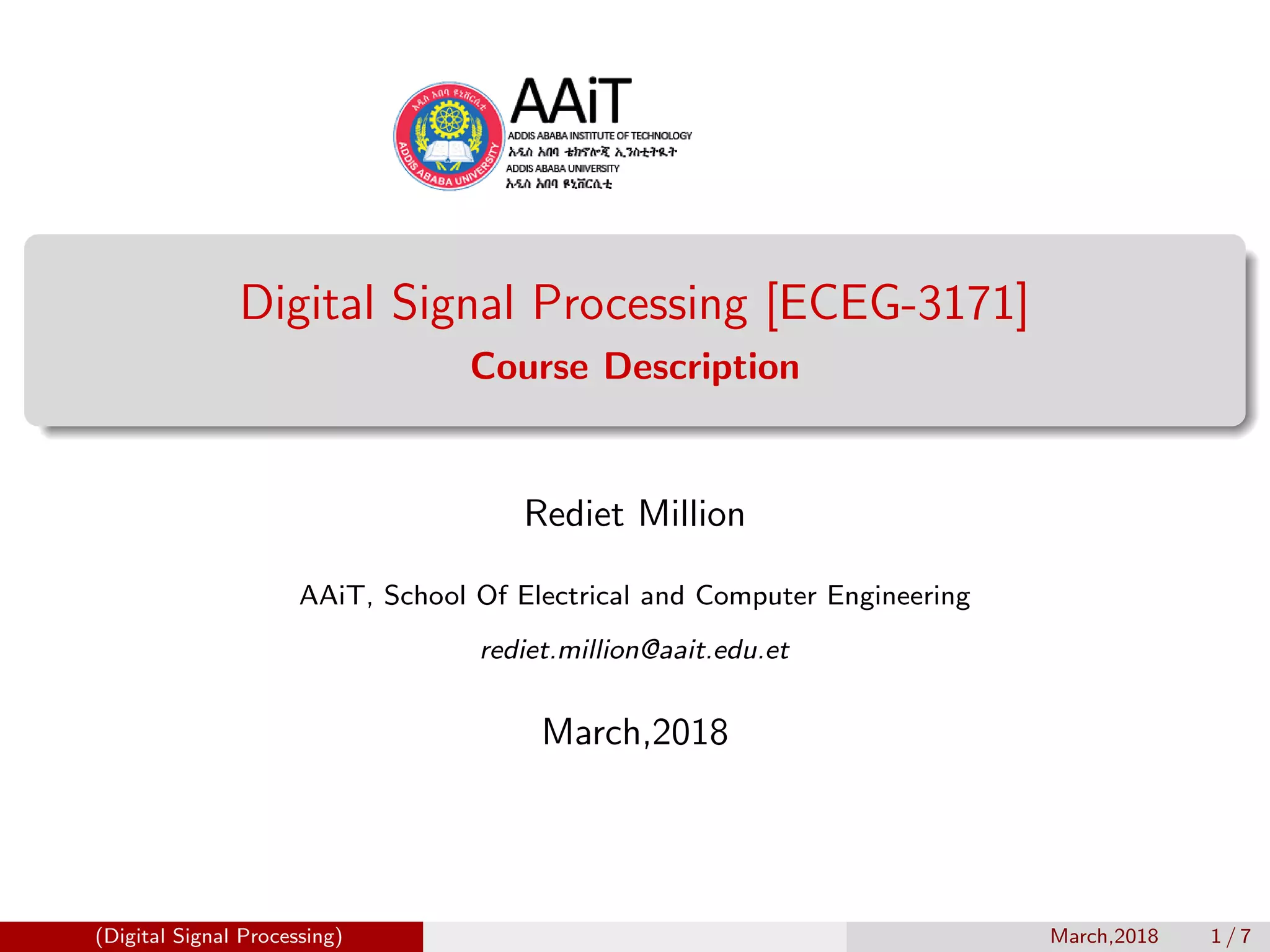Digital Signal Processing[ECEG-3171]-L00 | PDF | Computing | Technology & Computing