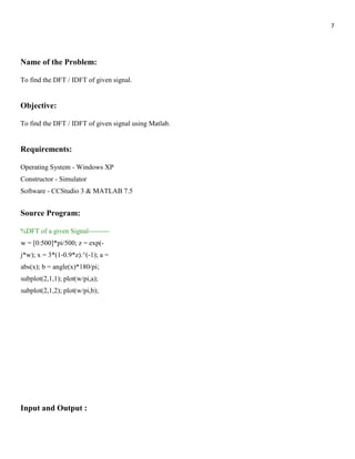 Digital signal Processing all matlab code with Lab report | PDF