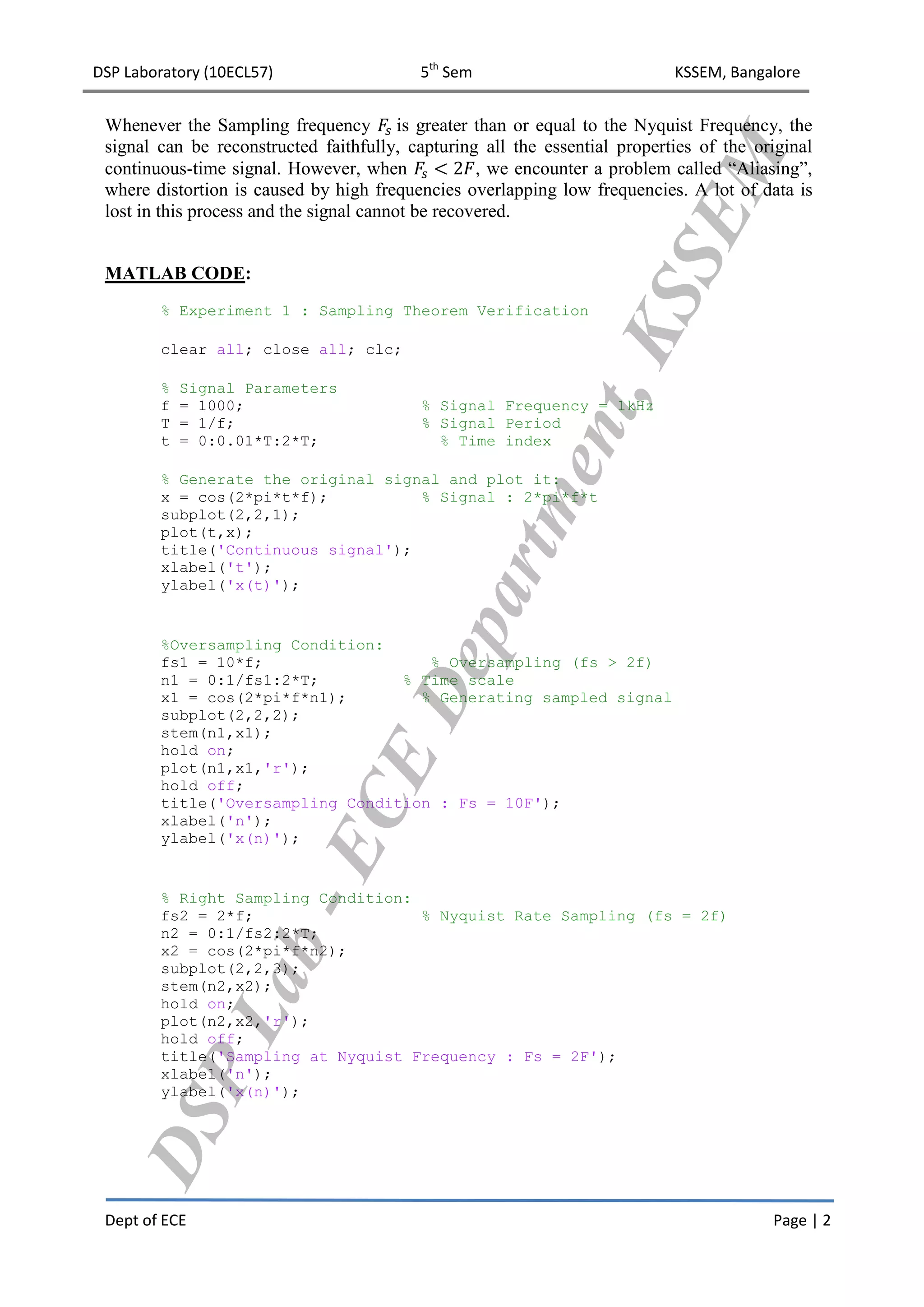 DSP Lab Manual (10ECL57) - VTU Syllabus (KSSEM) | PDF