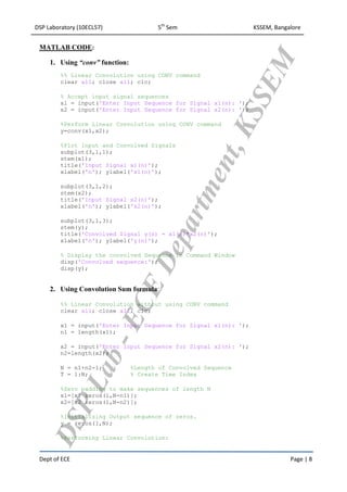 DSP Lab Manual (10ECL57) - VTU Syllabus (KSSEM) | PDF