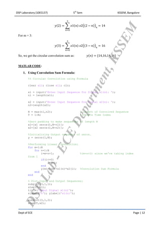 DSP Lab Manual (10ECL57) - VTU Syllabus (KSSEM) | PDF