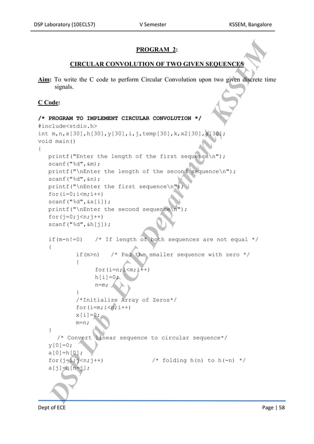 DSP Lab Manual (10ECL57) - VTU Syllabus (KSSEM) | PDF
