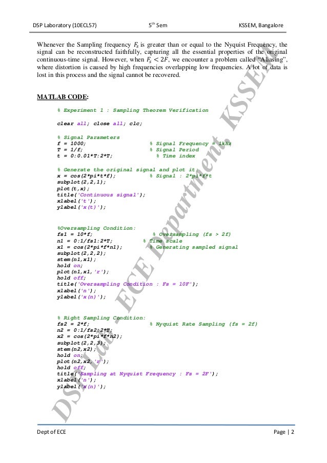 DSP Lab Manual (10ECL57) - VTU Syllabus (KSSEM)
