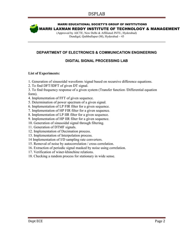 Dsp lab pdf | PDF | Digital Audio | Computer Software and Applications