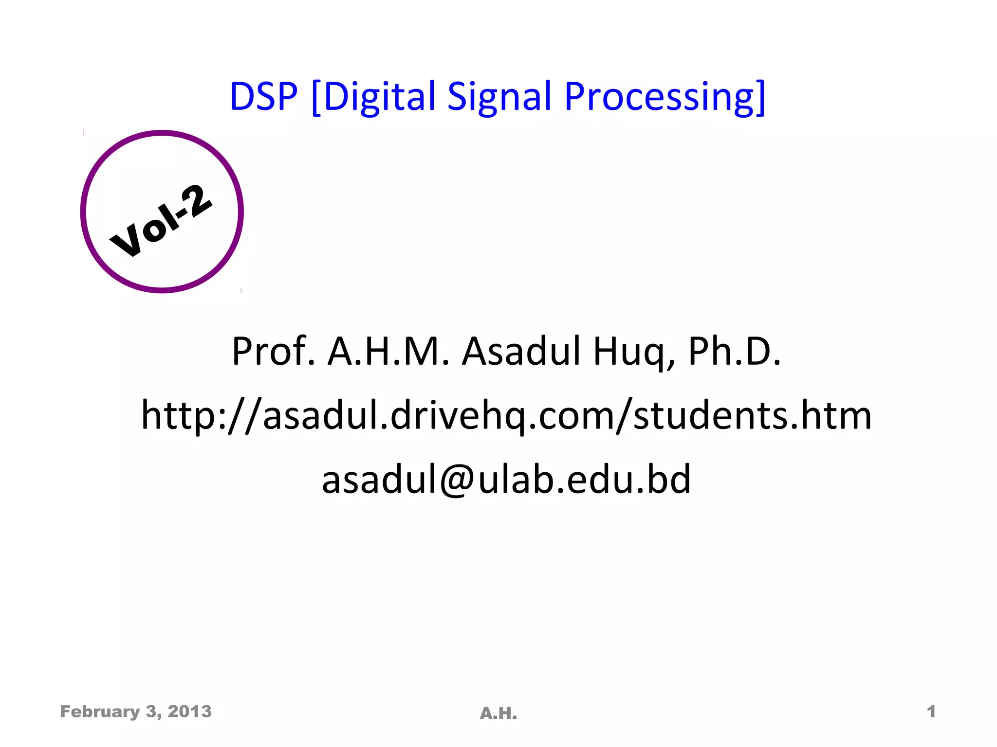 Dsp Lecture Vol 2 Dft Fft Ppt