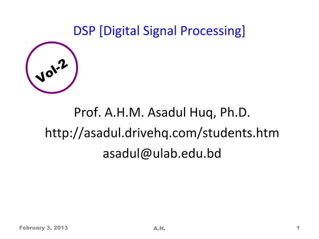 Dsp Lecture Vol 2 Dft And Fft Ppt